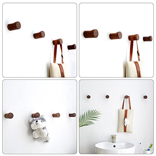 COCOYA Natural Wood Wall Hooks, 6Pack Minimalist Hat Hanger Easy Install Wall Mount Wooden Peg Knob Walnut Cute Simple Modern Small Room Decor, for Hanging Coat Towel Cap Bag Purses Jacket Backpack