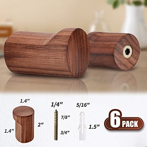 COCOYA Natural Wood Wall Hooks, 6Pack Minimalist Hat Hanger Easy Install Wall Mount Wooden Peg Knob Walnut Cute Simple Modern Small Room Decor, for Hanging Coat Towel Cap Bag Purses Jacket Backpack
