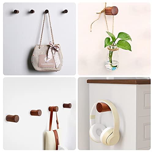 COCOYA Natural Wood Wall Hooks, 6Pack Minimalist Hat Hanger Easy Install Wall Mount Wooden Peg Knob Walnut Cute Simple Modern Small Room Decor, for Hanging Coat Towel Cap Bag Purses Jacket Backpack