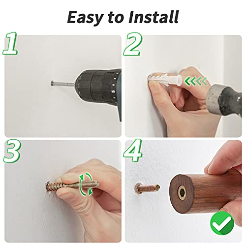 COCOYA Natural Wood Wall Hooks, 6Pack Minimalist Hat Hanger Easy Install Wall Mount Wooden Peg Knob Walnut Cute Simple Modern Small Room Decor, for Hanging Coat Towel Cap Bag Purses Jacket Backpack
