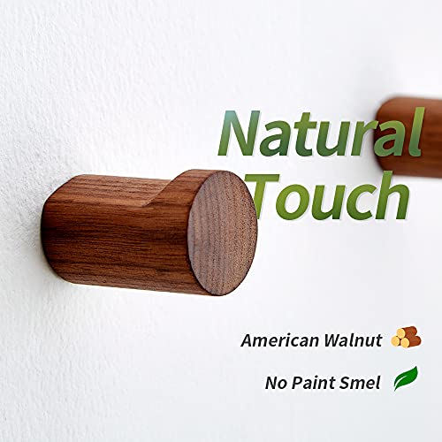 COCOYA Natural Wood Wall Hooks, 6Pack Minimalist Hat Hanger Easy Install Wall Mount Wooden Peg Knob Walnut Cute Simple Modern Small Room Decor, for Hanging Coat Towel Cap Bag Purses Jacket Backpack