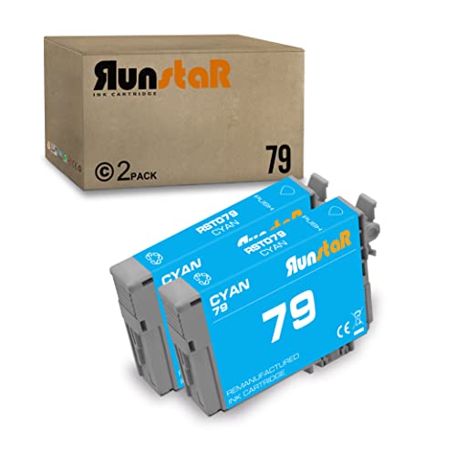 Run Star 2 Pack 79 T079 Cyan Remanufactured Ink Cartridge Replacement for Epson 79 T079 use for Epson Artisan 1430 Stylus Photo 1400 Printer (2 Cyan)
