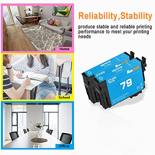 Run Star 2 Pack 79 T079 Cyan Remanufactured Ink Cartridge Replacement for Epson 79 T079 use for Epson Artisan 1430 Stylus Photo 1400 Printer (2 Cyan)