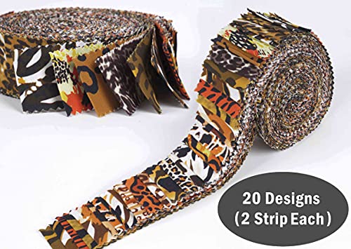 Soimoi 40Pcs Floral Artistic Print Precut Fabrics Strips Roll Up 1.5x42inches Cotton Jelly Rolls for Quilting - Brown