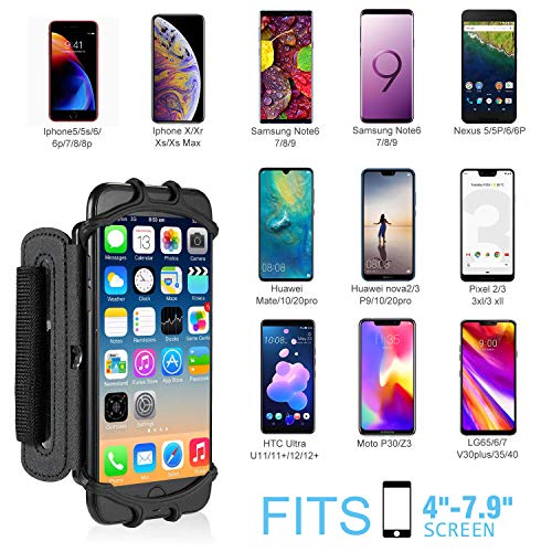Newppon Phone Holder for Running Armband : Detachable Cell Phone Wristhband Case -360° Rotatable Universal Large Mobile Carrier Compatible with iPhone Samsung Galaxy for Workout Exercise Sports