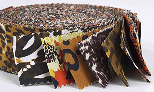 Soimoi 40Pcs Floral Artistic Print Precut Fabrics Strips Roll Up 1.5x42inches Cotton Jelly Rolls for Quilting - Brown