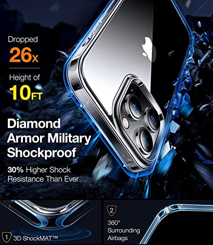 TORRAS Military Diamond Clear iPhone 13 Pro Max Case, [10FT Military Grade Drop Tested] Shockproof Protective Anti-Scratch Hard Back Non-Slip Silicone Bumper Slim Phone Cases iPhone 13 Pro Max, Clear
