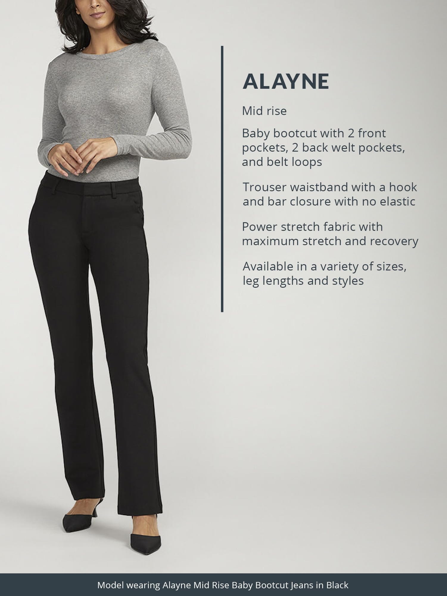 JAG Jeans Women's Alayne Mid Rise Baby Bootcut Jeans, Black, 8