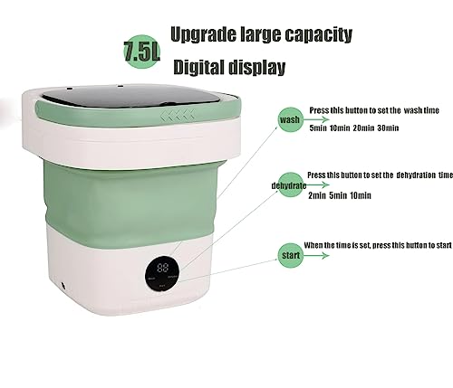 Portable Washing Machine,Foldable Touch Screen Mini Washing Machine,Small Washing Machine for Underwear,Baby Clothes or Small Items,Suitable for Apartments,Dormitories,Camping,(7.5 Liters),Green