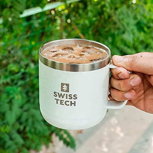 Swiss+Tech 14 oz Coffee Mug, Vacuum Insulated Mug Cup with Lid, Double Wall Stainless Steel Travel Tumbler Cup, Corrosion Resistant, BPA Free (Black&White)