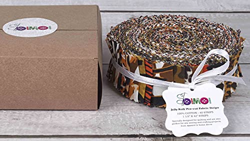 Soimoi 40Pcs Floral Artistic Print Precut Fabrics Strips Roll Up 1.5x42inches Cotton Jelly Rolls for Quilting - Brown