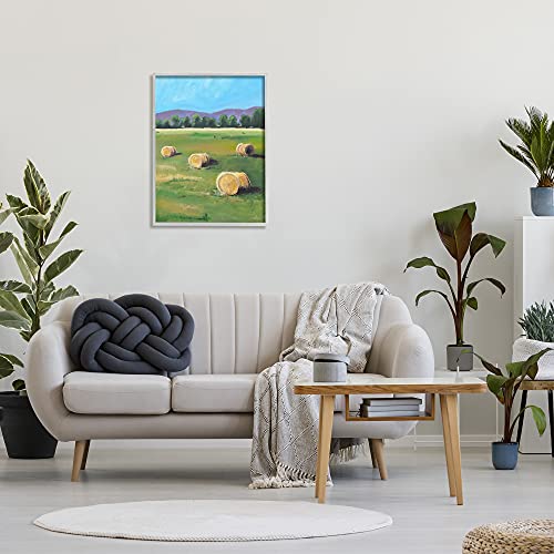 Stupell Industries Open Country Farmland Landscape Yellow Hay Bails, Designed by Allayn Stevens Gray Framed Wall Art, 24 x 30, Green