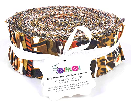 Soimoi 40Pcs Floral Artistic Print Precut Fabrics Strips Roll Up 1.5x42inches Cotton Jelly Rolls for Quilting - Brown