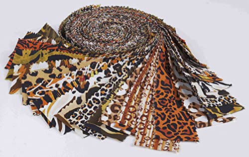 Soimoi 40Pcs Floral Artistic Print Precut Fabrics Strips Roll Up 1.5x42inches Cotton Jelly Rolls for Quilting - Brown