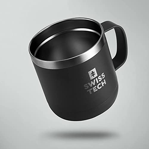 Swiss+Tech 14 oz Coffee Mug, Vacuum Insulated Mug Cup with Lid, Double Wall Stainless Steel Travel Tumbler Cup, Corrosion Resistant, BPA Free (Black&White)