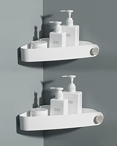 Sotfamily Corner Shower Caddy, Adhesive Plastic Shower Organizer for Bathroom, 2 Pack, White