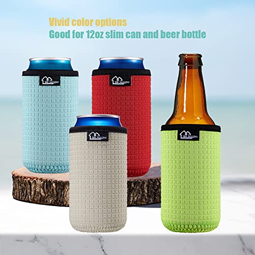 WK IEASON 16oz Standard Can Sleeves Insulators Sleeves Standard Can Covers 16OZ Neoprene Beer Bottle Sleeves Coolers Holder Non-slip Neoprene Can Coolier Sleeves 4PC Pack (16OZ, Black/Red/Yellow/Blue)