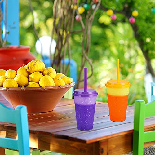 Color Changing Cups with Lids & Straws - 7 Pack 12 oz Reusable Cute Plastic Tumbler Bulk - Kids Small Funny Travel Straw Tumblers/Adults Iced Cold Drinking Party Cup