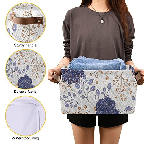 Blue White Floral Gold Iphone Wallpaper_ #Blueflowerwallpaper Square Storage Basket Storage Bins Canvas Storage Organizer Closet Shelf Organizer for Home Office, 2 Pc
