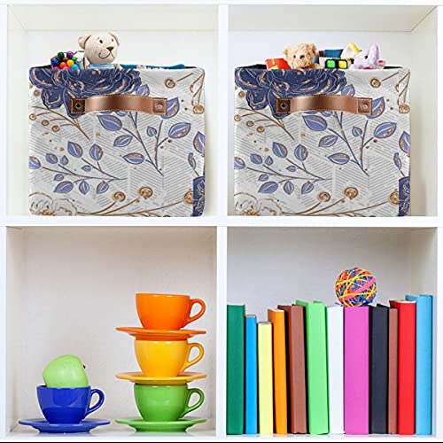 Blue White Floral Gold Iphone Wallpaper_ #Blueflowerwallpaper Square Storage Basket Storage Bins Canvas Storage Organizer Closet Shelf Organizer for Home Office, 2 Pc
