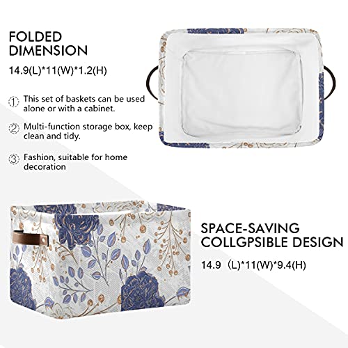 Blue White Floral Gold Iphone Wallpaper_ #Blueflowerwallpaper Square Storage Basket Storage Bins Canvas Storage Organizer Closet Shelf Organizer for Home Office, 2 Pc