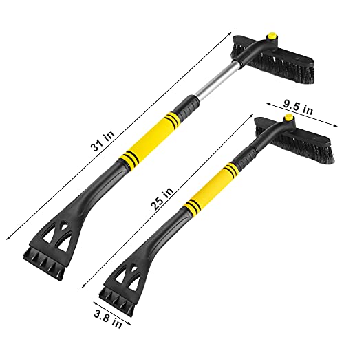 Yemei 35" Extendable Car Snow Brush with Squeegee,Brush Supports 360 Degree Rotation,Retractable Snow Shovel with Foam Grip ,for Small Car Truck SUV + Ice Scraper Yellow