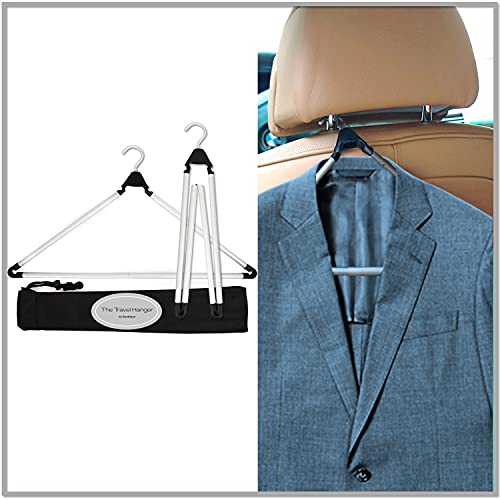Car Seat Coat Hanger: Travel Hanger, Car Hanger, Clothes Hanger, Gym Hanger- Foldable Hanger, Folding Hanger, Collapsible Hanger, Portable Hanger (Matte Silver & Black) (1)