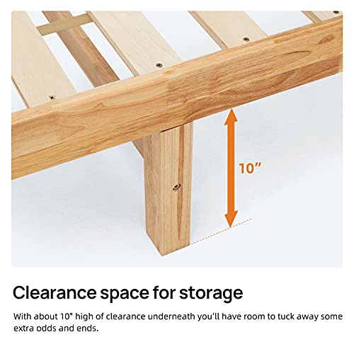 Bestmart INC Full Wooden Bed Frame No Box Spring Needed Marco de Madera 14'' Platform Bed Frame with Solid Wooden Slat and 10 Solid Feet,Quiet Noise Free
