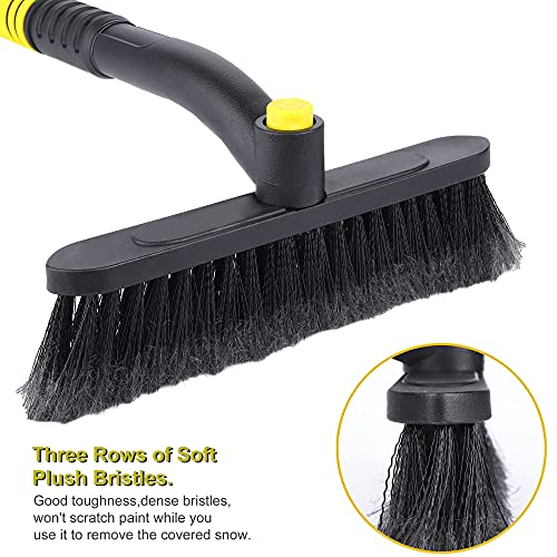 Yemei 35" Extendable Car Snow Brush with Squeegee,Brush Supports 360 Degree Rotation,Retractable Snow Shovel with Foam Grip ,for Small Car Truck SUV + Ice Scraper Yellow