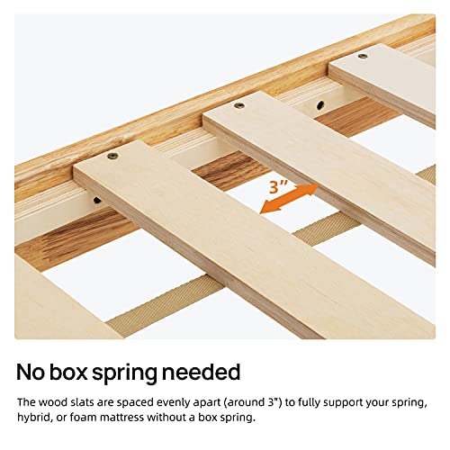 Bestmart INC Full Wooden Bed Frame No Box Spring Needed Marco de Madera 14'' Platform Bed Frame with Solid Wooden Slat and 10 Solid Feet,Quiet Noise Free