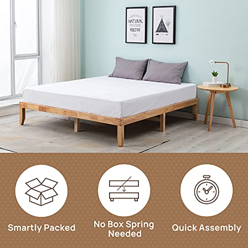 Bestmart INC Full Wooden Bed Frame No Box Spring Needed Marco de Madera 14'' Platform Bed Frame with Solid Wooden Slat and 10 Solid Feet,Quiet Noise Free