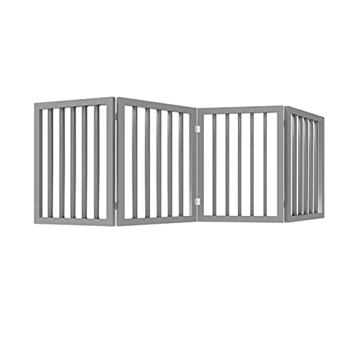 PETMAKER Pet Gate – Dog Gate for Doorways, Stairs or House – Freestanding, Folding, Accordion Style, MDF Wooden Indoor Dog Fence (4 Panel, Gray)