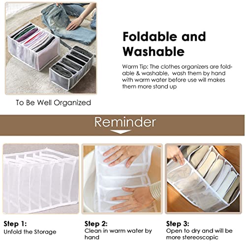 Rayeeley 2Pcs Wardrobe Clothes Compartment Organizer, Foldable Closet Drawer Organizers Jeans Drawer Dividers Organizers Clothes Mesh Separation Box for Thin Jeans Legging T-Shirt Kids Clothes(White)