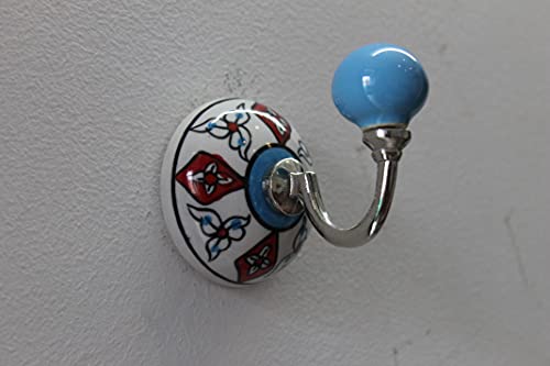 PARIJAT HANDICRAFT Hand Painted Beautifully Multi Colored Ceramic Wall Hook Hanger Key Holder hat Clothes hangings Bath Towel Hook Hanger.
