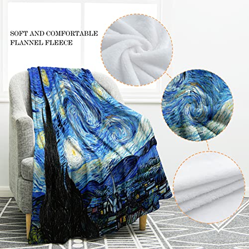 Jekeno Blanket The Starry Night by Vincent Van Gogh - Art Print Throw Blanket Lightweight Soft Cozy for Sofa Chair Bed Office Adults Kids Gift 50"x60"