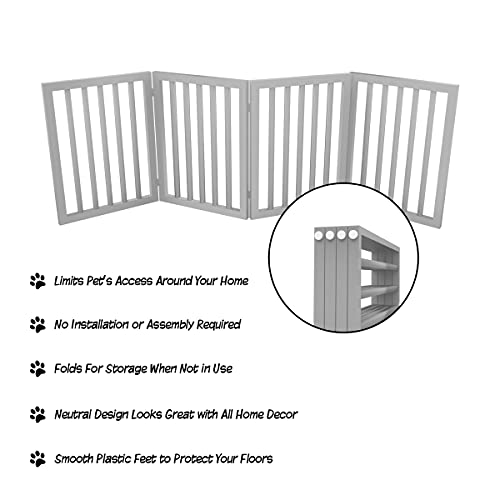 PETMAKER Pet Gate – Dog Gate for Doorways, Stairs or House – Freestanding, Folding, Accordion Style, MDF Wooden Indoor Dog Fence (4 Panel, Gray)