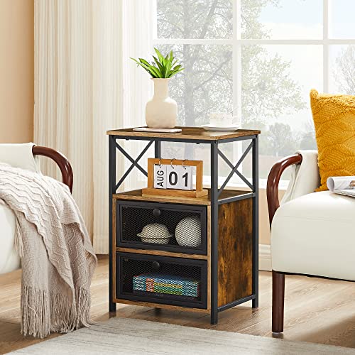 VECELO End Bedside Table, Modern Nightstands Set of 2 with Storage Drawer & Shelf, Night Stand for Living Room Bedroom Office Lounge, 2, Brown