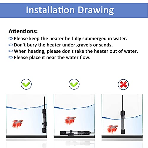 Aquarium Heater 25W Small Fish Tank Heater Submersible 25W 50W 100W, Precise Temperature Control with Intelligent Memory Function, External LED Digital Temp Controller Suitable for Betta Fish Turtle