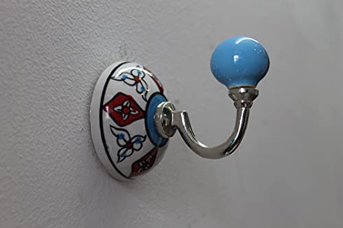 PARIJAT HANDICRAFT Hand Painted Beautifully Multi Colored Ceramic Wall Hook Hanger Key Holder hat Clothes hangings Bath Towel Hook Hanger.