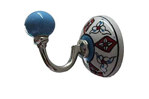 PARIJAT HANDICRAFT Hand Painted Beautifully Multi Colored Ceramic Wall Hook Hanger Key Holder hat Clothes hangings Bath Towel Hook Hanger.