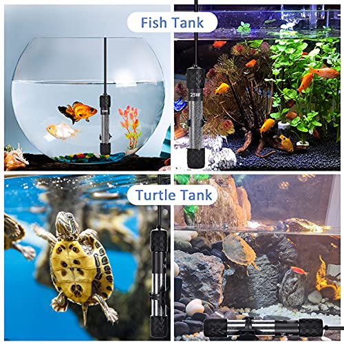 Aquarium Heater 25W Small Fish Tank Heater Submersible 25W 50W 100W, Precise Temperature Control with Intelligent Memory Function, External LED Digital Temp Controller Suitable for Betta Fish Turtle