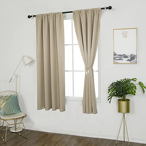 Merryfeel Blackout Window Curtains - Rod Pocket Room Darkening Light & Noise Reducing Thermal Insulated Window Draperies for Bedroom/Living Room (Wheat, 2 Panels, 37 inches Wide x 63 inches Long)