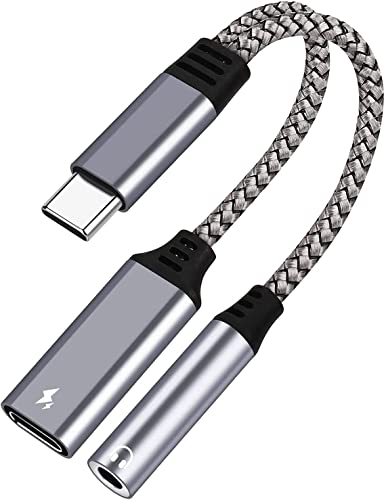 Samsung Galaxy S22 Headphone Adapter, 2 in 1 USB C to 3.5mm Headphone Jack Hi-Fi DAC with USB C 60W Fast Charging Dongle Adapter Compatible with Galaxy S22/22 Ultra/S21/S21FE/Note 20, Pixel 5/4/3/3XL