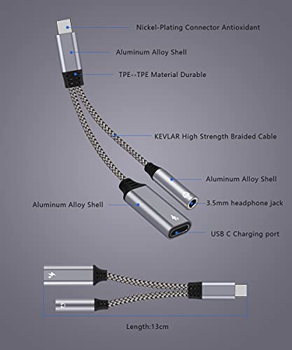 Samsung Galaxy S22 Headphone Adapter, 2 in 1 USB C to 3.5mm Headphone Jack Hi-Fi DAC with USB C 60W Fast Charging Dongle Adapter Compatible with Galaxy S22/22 Ultra/S21/S21FE/Note 20, Pixel 5/4/3/3XL