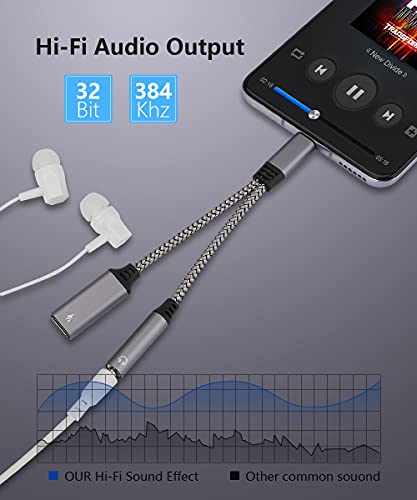 Samsung Galaxy S22 Headphone Adapter, 2 in 1 USB C to 3.5mm Headphone Jack Hi-Fi DAC with USB C 60W Fast Charging Dongle Adapter Compatible with Galaxy S22/22 Ultra/S21/S21FE/Note 20, Pixel 5/4/3/3XL