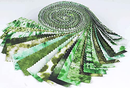 Soimoi 40Pcs Tie Dye Print Precut Fabrics Strips Roll Up 1.5x42inches Cotton Jelly Rolls for Quilting - Green