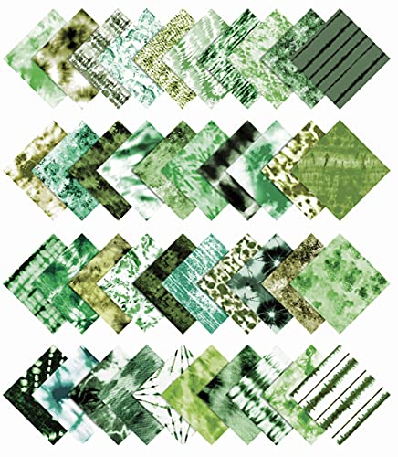 Soimoi 40Pcs Tie Dye Print Precut Fabrics Strips Roll Up 1.5x42inches Cotton Jelly Rolls for Quilting - Green