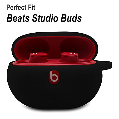 Geiomoo Silicone Cover Compatible with BeatsStudio Buds, Portable Scratch Resistant Carrying Case with Carabiner (Black)