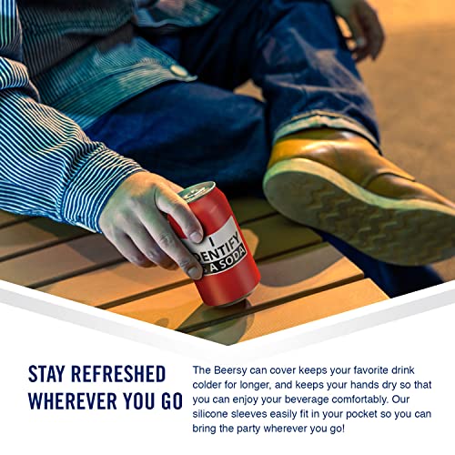 Beersy Silicone Sleeve Soda Can Cover - Insulated Silicone Can Sleeve - Multi-Purpose Can Insulator - Tight-Fitting Drink Cover - Novelty Drink Holder for Outdoors, Fits 12oz. (I Identify As A Soda)