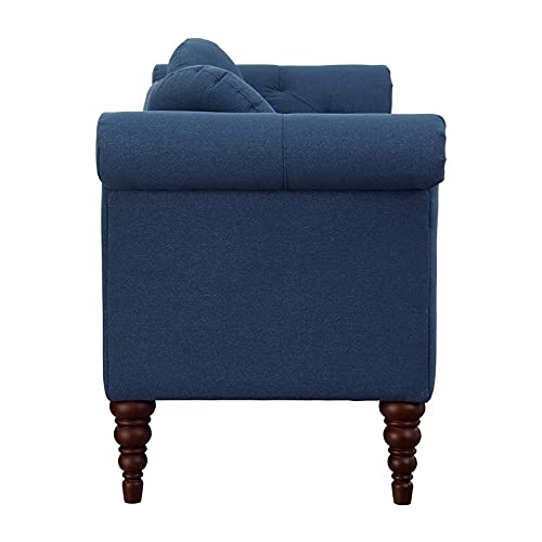 Lexicon Adira 75" Traditional Fabric Settee with 2 Pillows in Blue
